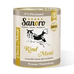 Sanoro Menü Classic vom Rind mit 55% Fleischanteil mit Bio-Kartoffel und Bio-Karotte 6x800g