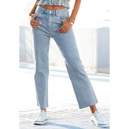 Buffalo Weite Jeans mit leicht ausgefranstem Beinabschluss, Culotte Jeans in 7/8-Länge, blau
