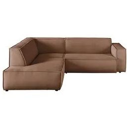 Ecksofa 3C Candy "Matteo L-Form" Sofas Gr. B/H/T: 254 cm x 72 cm x 224 cm, Ottomane links, braun (rusty) mit auffälliger Kedernaht, Cord-Bezug, Lounge-Charakter