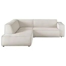 Ecksofa 3C Candy "Matteo L-Form" Sofas Gr. B/H/T: 254cm x 72cm x 224cm, Ottomane links, weiß (snow) mit auffälliger Kedernaht, Cord-Bezug, Lounge-Charakter