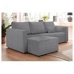 Ecksofa Home Affaire "Pur L-Form" Sofas Gr. B/H/T: 224cm x 87cm x 160cm, Struktur, Recamiere links, ohne Bettfunktion, grau (hellgrau) wahlweise mit Bettfunktion