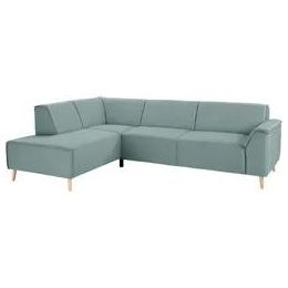 Ecksofa Andas "Janek L-Form" Sofas Gr. B/H/T: 263cm x 81cm x 191cm, Struktur weich, Ottomane links, ohne Funktion, grün (mint) mit Federkern und Keder in scandinavischem Design