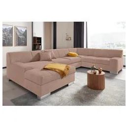 Wohnlandschaft DOMO collection "Bero U-Form" Sofas Gr. B/H/T: 328cm x 74cm x 212cm, Luxus-Microfaser, Recamiere links, ohne Bettfunktion, beige wahlweise mit Bettfunktion