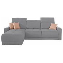 Ecksofa DOMO collection "Ava L-Form" Sofas Gr. B/H/T: 262cm x 84cm x 167cm, Struktur fein, Recamiere links, mit Kopfteilverstellung, grau mit Recamiere, Federkern wahlweise Kopfteilverstellungen