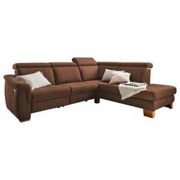 Ecksofa Home Affaire "Konstanz L-Form" Sofas Gr. B/H/T: 280 cm x 92 cm x 232 cm, Luxus-Microfaser Lederoptik, Recamiere rechts, mit motorischer Relaxfunktion, braun (mittelbraun) mit vollmotorischer Relaxfunktion; incl. Kopfteilverstellung