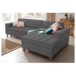 Ecksofa Home Affaire "Corby L-Form" Sofas Gr. B/H/T: 266cm x 80cm x 162cm, Struktur fein, Recamiere rechts, mit Bettfunktion-mit Bettkasten, grau (anthrazit) wahlweise mit Bettfunktion, Steppung auf Sitzfläche