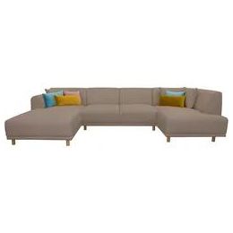 Wohnlandschaft Andas "Maroon U-Form" Sofas Gr. B/H/T: 358cm x 82cm x 192cm, Struktur fein, Ottomane rechts, beige in skandinavischem Design, mit losen Kissen