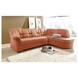 Ecksofa DOMO collection "Papenburg L-Form" Sofas Gr. B/H/T: 241cm x 84cm x 178cm, Microfaser PRIMABELLE, Ottomane rechts, ohne Bettfunktion, orange (terrakotta) mit Ottomane, wahlweise Bettfunktion