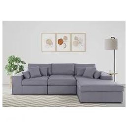 Ecksofa RAUM.ID "Florid L-Form", grau (hellgrau), B:280cm H:75cm T:162cm, Baumwollmix (60% Baumwolle/40% Leinen), Struktur fein (100% Polyester), Samtoptik (100% Polyester), Samtvelours (100% Polyester), Struktur (100% Polyester), Struktur recycelt (100% recyceltes Polyester), Sofas, 3 Teile, bestehend aus Modulen, viele Bezugsqualitäten, auch in Cord