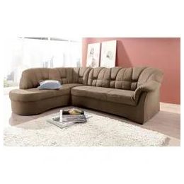 Ecksofa DOMO collection "Papenburg L-Form" Sofas Gr. B/H/T: 241cm x 84cm x 178cm, Struktur, Ottomane links, mit Bettfunktion, braun mit Ottomane, wahlweise Bettfunktion