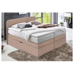 Boxspringbett Westfalia Schlafkomfort Komplettbetten Gr. Microvelours mit Bettkasten-Ohne Topper, Liegefläche B/L: 180cm x 200cm, Gewicht bis: 100 kg H3, Bonnell-Federkernmatratze, beige (dunkelbeige) Boxspringbett wahlweise mit Bettkasten