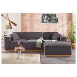 Ecksofa Home Affaire "Terry L-Form" Sofas Gr. B/H/T: 274cm x 75cm x 165cm, Struktur fein, Recamiere rechts, Ecksofa frei im Raum stellbar, grau (anthrazit) Ecksofa Möbel Polstermöbel Sofas mit offener Kedernaht und Holzuntergestell