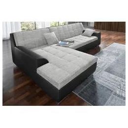 Ecksofa DOMO collection "Treviso viele Bezüge, auch in Cord, L-Form, B/T/H: 267/80/83 cm" Sofas Gr. B/H/T: 267cm x 83cm x 178cm, Microfaser PRIMABELLE-Struktur, Recamiere links, ohne Bettfunktion, silberfarben (schwarz, silber) wahlweise mit Bettfunktion, incl. Zierkissen, hochwertige Steppung