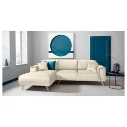 Ecksofa Inosign "Malaga L-Form" Sofas Gr. B/H/T: 276cm x 85cm x 169cm, Samtoptik, Recamiere links, beige Deckenoptik auf Recamiere und Armlehne