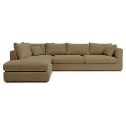 Ecksofa Home Affaire "Coray, L-Form" Sofas Gr. B/H/T: 318 cm x 80 cm x 272 cm, Feincord, Ottomane links, braun (light brown) extra weich und kuschelig, Füllung mit Federn Daunen