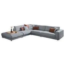 Ecksofa 3C Candy "Enisa II L-Form" Sofas Gr. B/H/T: 365cm x 86cm x 322cm, Struktur, langer Schenkel rechts, blau (light, blau) incl. 3 Flatterkissen, wahlweise mit Flecken-Schutz-Bezug Easy care