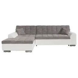 Ecksofa DOMO collection "Treviso viele Bezüge, auch in Cord, L-Form, B/T/H: 267/80/83 cm" Sofas Gr. B/H/T: 267cm x 83cm x 178cm, Kunstleder SOFTLUX-Struktur, Recamiere links, mit Bettfunktion, weiß (weiß, pepper) wahlweise mit Bettfunktion, incl. Zierkissen, hochwertige Steppung