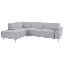 Ecksofa Andas "Janek L-Form" Sofas Gr. B/H/T: 263cm x 81cm x 191cm, Struktur weich, Ottomane links, ohne Funktion, grau (hellgrau) mit Federkern und Keder in scandinavischem Design