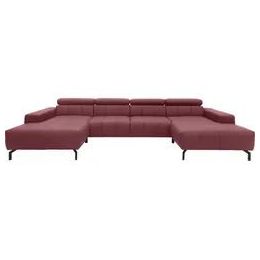 Wohnlandschaft DOMO collection "Cunelli U-Form" Sofas Gr. B/H/T: 376cm x 79cm x 175cm, Echtleder, gleichschenklig, Mit Kopfteilverstellung, rot wahlweise inklusive Kopfteilverstellung und beidseitiger Recamiere