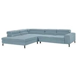 Ecksofa Gallery M BRANDED BY MUSTERRING "Felicia Due L-Form" Sofas Gr. B/H/T: 312cm x 82cm x 218cm, Flachgewebe FLORIS, Longchair links, ohne Sitzvorzug, blau (hellblau) Wahlweise mit Sitzvorzug, inkl. Kopfteilverstellung, Sitzhöhe 43 cm