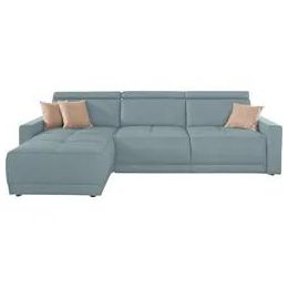 Ecksofa DOMO collection "Ava L-Form" Sofas Gr. B/H/T: 262cm x 84cm x 167cm, Struktur fein, Recamiere links, ohne Funktion, blau (aqua) mit Recamiere, Federkern wahlweise Kopfteilverstellungen