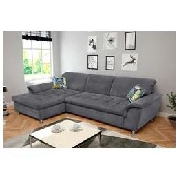 Ecksofa DOMO collection "Franzi Steppung im Sitzbereich B7T/H: 278/162/80 cm, L-Form" Sofas Gr. B/H/T: 278cm x 80cm x 171cm, Chenille, Recamiere links, mit Bettfunktion-mit Bettkasten-mit Kopfteilverstellung, grau (dunkelgrau) wahlweise mit Bettfunktion, Bettkasten und Kopfteilverstellung