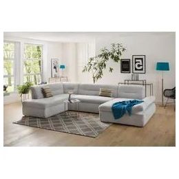 Wohnlandschaft Inosign "Avesa U-Form" Sofas Gr. B/H/T: 355 cm x 80 cm x 216 cm, Struktur weich, Longchair rechts, mit Armteilverstellung-mit Schlaffunktion, grau (hellgrau) Wahlweise mit Armteilverstellung und Bettfunktion, BTH: 35521680cm