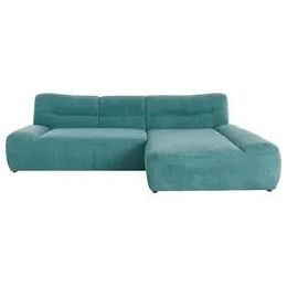 Ecksofa DOMO collection "Cesena L-Form" Sofas Gr. B/H/T: 288cm x 81cm x 175cm, Chenille-Optik, Recamiere rechts, mit Wellenunterfederung, blau (petrol)