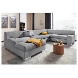 Wohnlandschaft DOMO collection "Bero U-Form" Sofas Gr. B/H/T: 328cm x 74cm x 212cm, Feinstruktur, Recamiere links, ohne Bettfunktion, grau (mittelgrau) wahlweise mit Bettfunktion