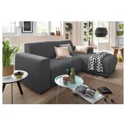 Ecksofa Home Affaire "Langeland L-Form" Sofas Gr. B/H/T: 234cm x 85cm x 163cm, Webstoff, Recamiere rechts, grau (anthrazit) incl. 2 Zierkissen, Recamiere wahlweise links oder rechts