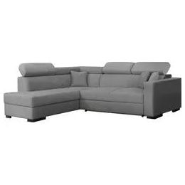 Ecksofa Home Affaire "Tulio L-Form" Sofas Gr. B/H/T: 267 cm x 95 cm x 198 cm, Samtstruktur, Ottomane rechts, mit Bettfunktion-mit Bettkasten, silberfarben (silber) wahlweise mit Bettfunktion und Bettkasten, incl. 3 Zierkissen