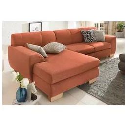 Ecksofa Home Affaire "Nika L-Form" Sofas Gr. B/H/T: 277cm x 84cm x 84cm, Struktur fein, Recamiere links, mit Bettfunktion, orange (terra) Polsterecke, Struktur fein oder MelroseStruktur, mit Bettfunktion