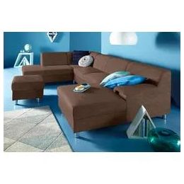 Wohnlandschaft Inosign "Jamie, U-Form" Sofas Gr. B/H/T: 308cm x 72cm x 80cm, Microfaser PRIMABELLE, Recamiere rechts, ohne Bettfunktion, braun wahlweise mit Bettfunktion