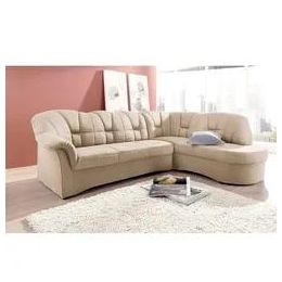 Ecksofa DOMO collection "Papenburg L-Form" Sofas Gr. B/H/T: 241cm x 84cm x 178cm, Luxus-Microfaser, Ottomane rechts, mit Bettfunktion, beige (natur) mit Ottomane, wahlweise Bettfunktion