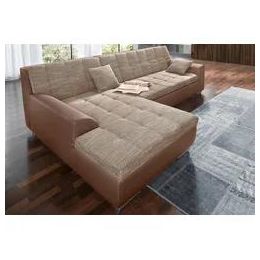 Ecksofa DOMO collection "Treviso viele Bezüge, auch in Cord, L-Form, B/T/H: 267/80/83 cm" Sofas Gr. B/H/T: 267cm x 83cm x 178cm, Microfaser PRIMABELLE-Struktur, Recamiere links, mit Bettfunktion, braun (braun, beigebraun) wahlweise mit Bettfunktion, incl. Zierkissen, hochwertige Steppung