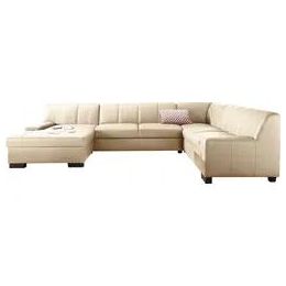 Wohnlandschaft DOMO collection "Norma Top U-Form" Sofas Gr. B/H/T: 328cm x 77cm x 90cm, Kunstleder SOFTLUX, Recamiere links, mit Bettfunktion, beige (creme) wahlweise mit Bettfunktion