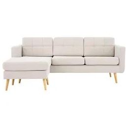 Ecksofa Home Affaire "Brest L-Form" Sofas Gr. B/H/T: 205cm x 84cm x 150cm, Luxus-Microfaser, Recamiere links, Polyätherschaum-Polsterung, grau (hellgrau) mit Knopfheftung und Steppung im Rücken, geradliniges Design