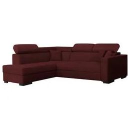 Ecksofa Home Affaire "Tulio L-Form" Sofas Gr. B/H/T: 267 cm x 95 cm x 198 cm, Samtstruktur, Ottomane links, ohne Bettfunktion-ohne Bettkasten, rot (bordeaux) wahlweise mit Bettfunktion und Bettkasten, incl. 3 Zierkissen