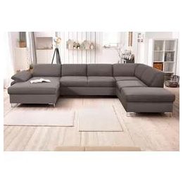 Wohnlandschaft DOMO collection "Santana U-Form" Sofas Gr. B/H/T: 352cm x 79cm x 90cm, Microfaser PRIMABELLE, Recamiere links, ohne Bettfunktion-ohne Federkern, grau wahlweise mit Bettfunktion