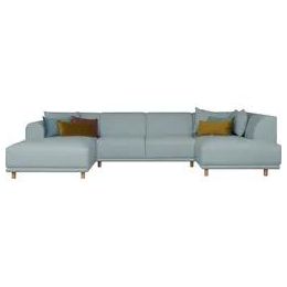 Wohnlandschaft Andas "Maroon U-Form" Sofas Gr. B/H/T: 358cm x 82cm x 192cm, Struktur grob, Ottomane rechts, blau (petrol) in skandinavischem Design, mit losen Kissen