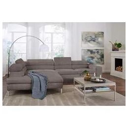 Ecksofa "Felicia L-Form", braun (fango crona), B:309cm H:69cm T:215cm, Flachgewebe FLORIS (100% Polyester), Flachgewebe VALMONT (60% Baumwolle/40% Leinen, Microfaser CRONA (100% Polyester), Gallery M BRANDED BY MUSTERRING, Sofas, mit Metallfuß, wahlweise mit manuellem oder motorischem Sitzvorzug