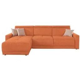 Ecksofa DOMO collection "Ava L-Form" Sofas Gr. B/H/T: 262cm x 84cm x 167cm, Microfaser PRIMABELLE, Recamiere links, ohne Funktion, orange (terrakotta) mit Recamiere, Federkern wahlweise Kopfteilverstellungen