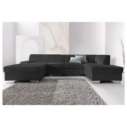 Wohnlandschaft DOMO collection "Star U-Form" Sofas Gr. B/H/T: 304cm x 74cm x 82cm, Kunstleder SOFTLUX, Recamiere links, mit Bettfunktion, schwarz wahlweise mit Bettfunktion