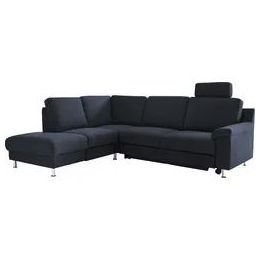 Candy Ecksofa 3C CARINA "Korfu L-Form" Sofas Gr. B/H/T: 252 cm x 91 cm x 208 cm, Struktur, Recamiere links, mit Bettfunktion-mit Stauraum, blau (dunkelblau) incl.- 1 Kopfstütze, wahlweise mit Schlafunktion und Stauraum