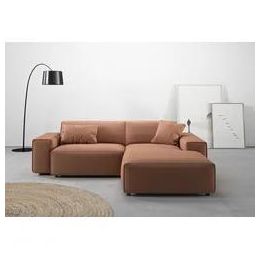 Ecksofa Andas "Glimminge L-Form auch in Breitcord, Feincord + Easy care-Bezug" Sofas Gr. B/H/T: 234cm x 71cm x 191cm, Chenille-Struktur, Ottomane rechts, braun Breite 234, Zierkissen