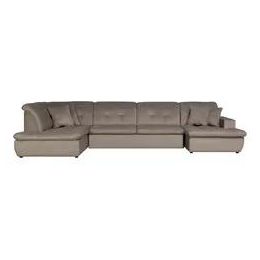 Wohnlandschaft Inosign "BRISBANE NEU U-Form" Sofas Gr. B/H/T: 380cm x 83cm x 202cm, Samtoptik, Recamiere rechts, grau (taupe) mit feiner Steppung, Matten-Optik, incl. Zierkissen