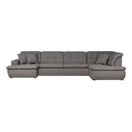 Wohnlandschaft Inosign "BRISBANE NEU U-Form" Sofas Gr. B/H/T: 380cm x 83cm x 202cm, Struktur weich, Recamiere links, grau mit feiner Steppung, Matten-Optik, incl. Zierkissen