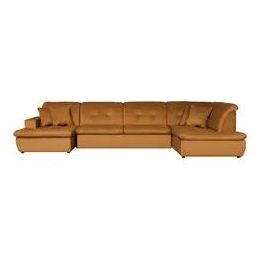 Wohnlandschaft Inosign "BRISBANE NEU U-Form" Sofas Gr. B/H/T: 380cm x 83cm x 202cm, Samtoptik, Recamiere links, goldfarben (gold) mit feiner Steppung, Matten-Optik, incl. Zierkissen