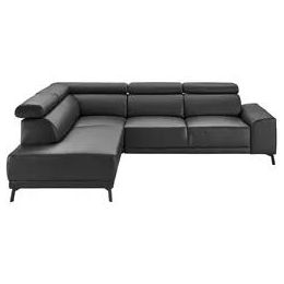 Ecksofa 3C Candy "Greve B/T/H: 249/209/79 cm L-Form" Sofas Gr. B/H/T: 249cm x 79cm x 209cm, Leder, Ottomane links, mit Sitzvorzug motorisch im 2-Sitzer, schwarz wahlweise mit motorischem Sitzvorzug, manuelle Kopfteilverstellung