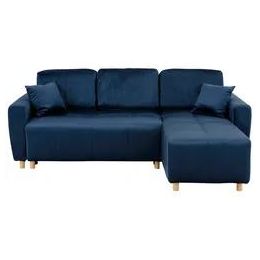 Ecksofa Home Affaire "Scania L-Form" Sofas Gr. B/H/T: 220 cm x 86 cm x 160 cm, Samtoptik, Recamiere rechts, mit Bettfunktion-mit Bettkasten, blau wahlweise mit Bettfunktion und Bettkasten